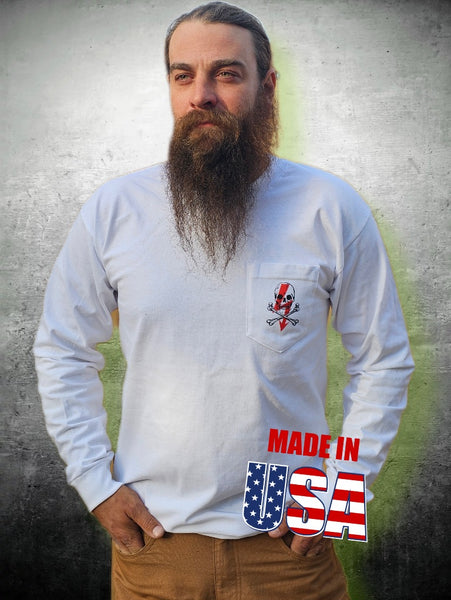 A-Phase White Long Sleeve - Union-Made with Pocket – Live Wire Apparel